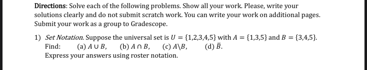 Solved Directions: Solve each of the following problems. | Chegg.com