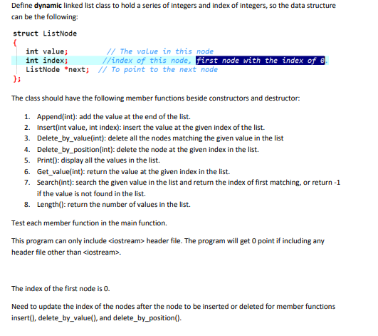 Solved Define dynamic linked list class to hold a series of | Chegg.com