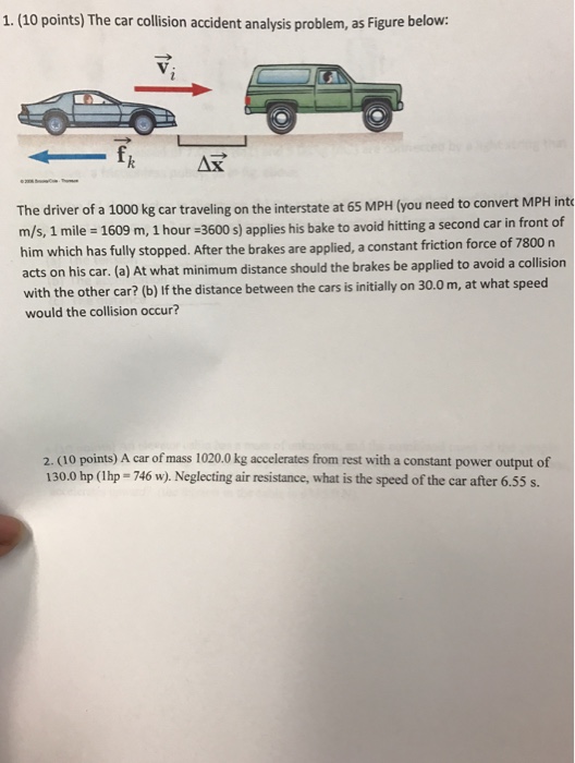 Solved The car collision accident analysis problem, as | Chegg.com
