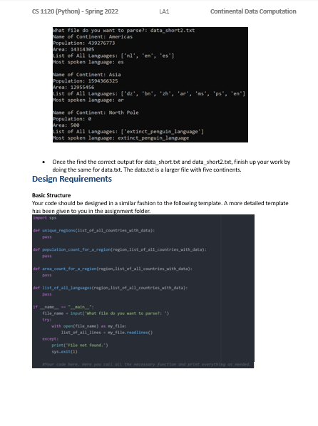 Solved CS 1120 (Python) - Spring 2022 LA1 Continental Data | Chegg.com