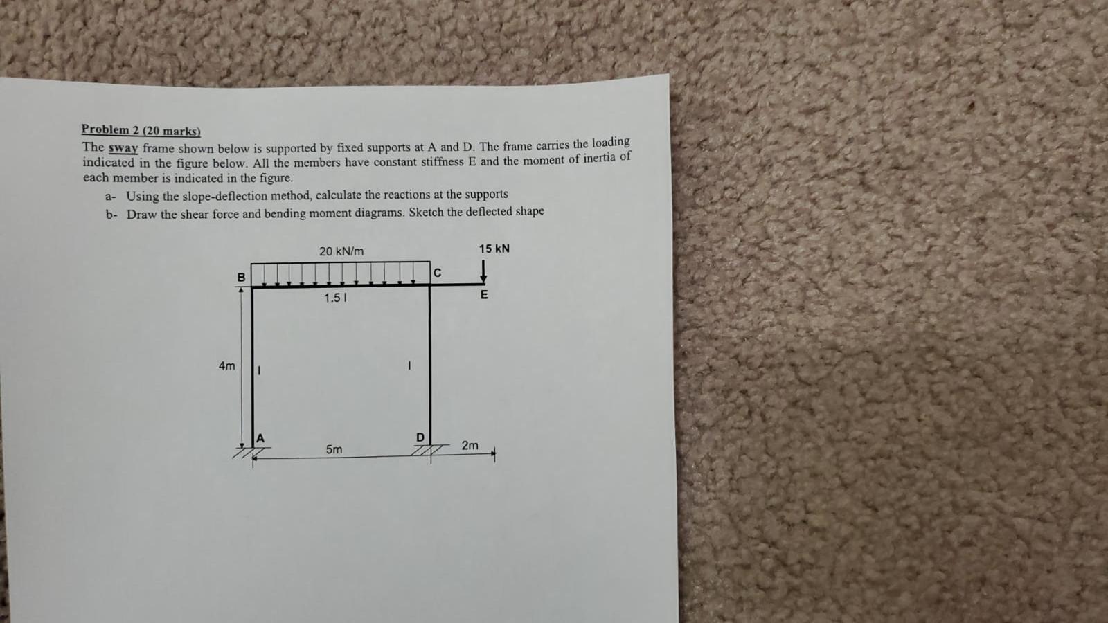 Solved Problem 2 (20 marks The sway frame shown below is | Chegg.com Solved Problem 2 (20 marks The sway frame shown below is | Chegg.com