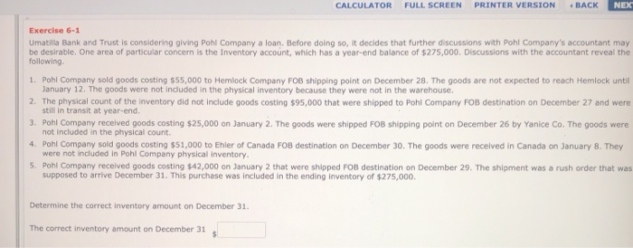 Solved NEX PRINTER VERSION CALCULATOR FULL SCREEN BACK | Chegg.com