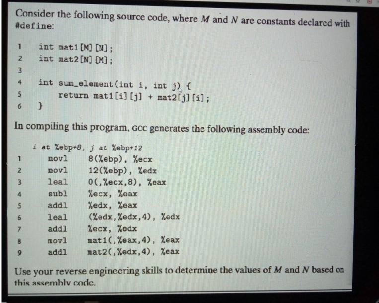 Consider the following source code, where M and N are | Chegg.com