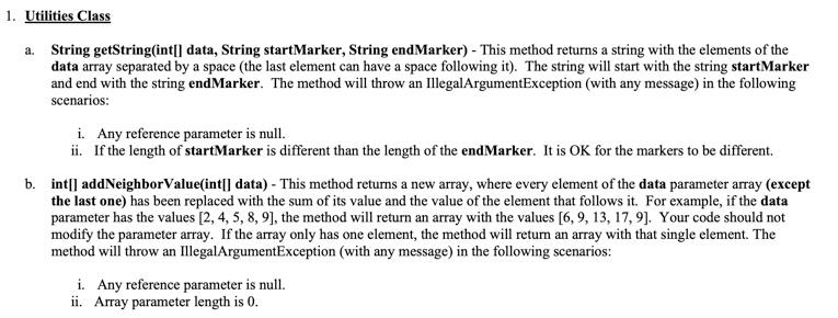 Solved 1. Utilities Class a. String getString(int[] data, | Chegg.com
