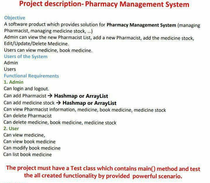 Solved Project description- Pharmacy Management System | Chegg.com