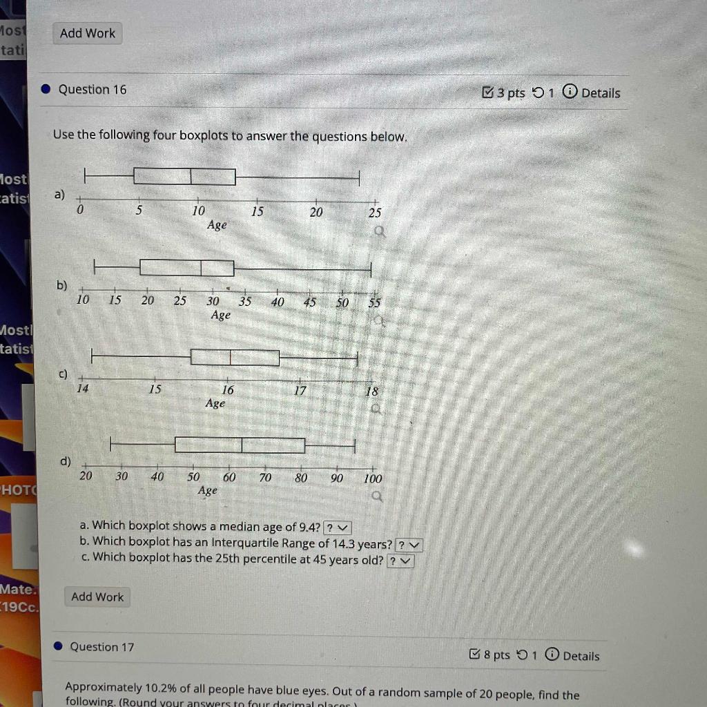 Solved Use the following four boxplots to answer the | Chegg.com
