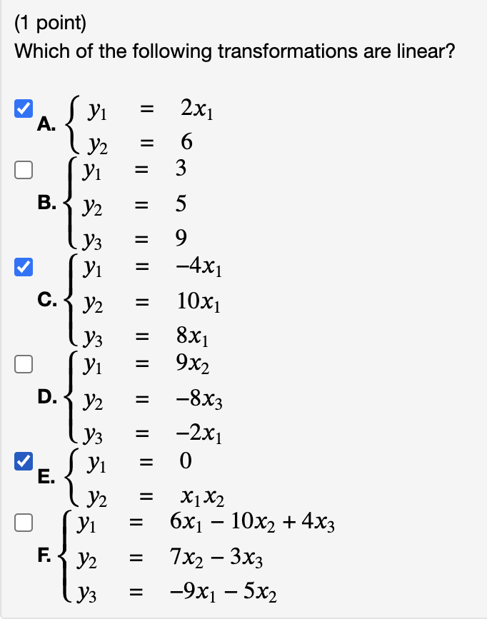 Solved (1 ﻿point)Which of ﻿the following transformations are | Chegg.com