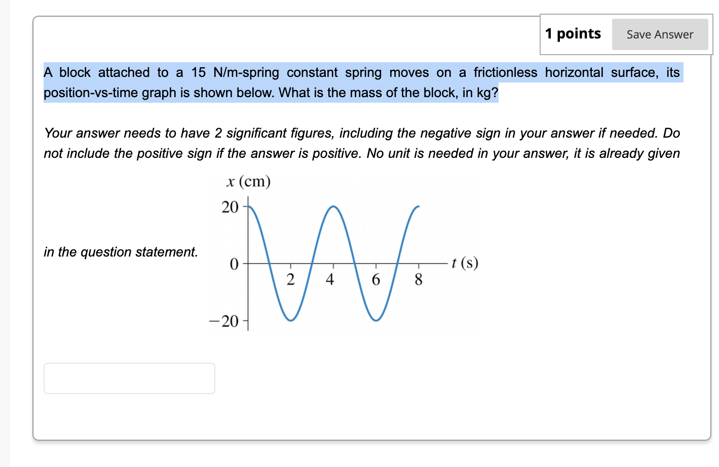 Solved A block attached to a 15 N/m-spring constant spring | Chegg.com