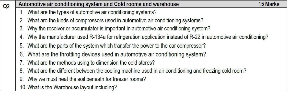 Solved Q2 Automotive air conditioning system and Cold rooms | Chegg.com