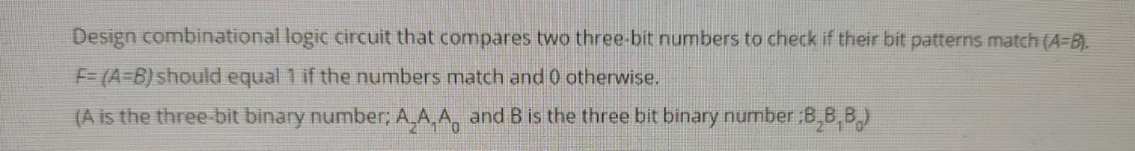 Solved Design combinational logic circuit that compares two | Chegg.com