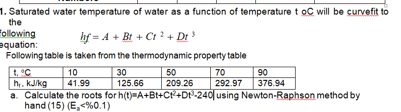 1. Saturated water temperature of water as a function | Chegg.com