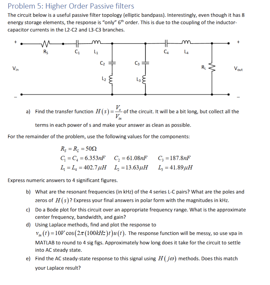 Solved Problem 5: Higher Order Passive filtersThe circuit | Chegg.com