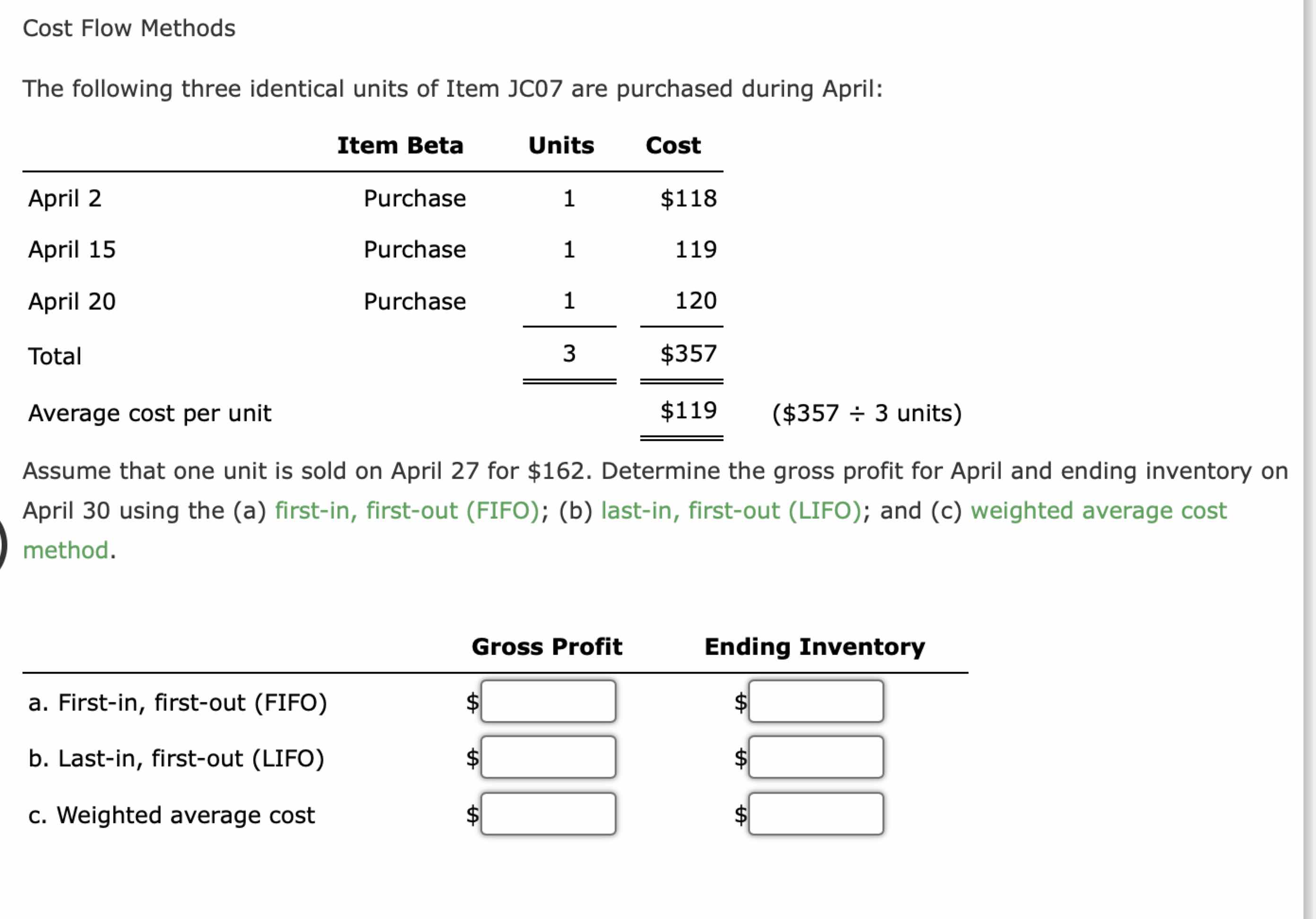 Solved Cost Flow MethodsThe following three identical units | Chegg.com