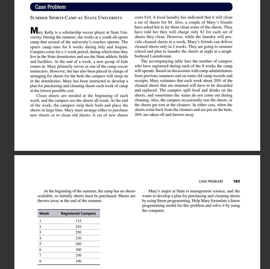 Solved Summer Sports Camp at State UniversityMary Kelly is a | Chegg.com