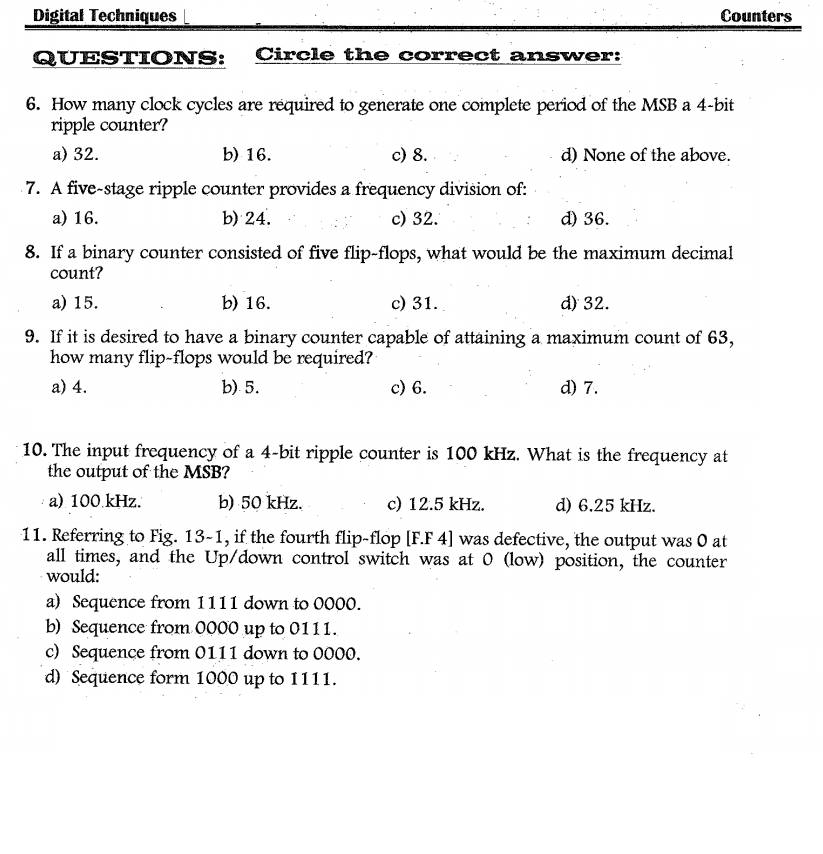 Solved Digital Techniques Counters QUESTIONS: Circle the | Chegg.com