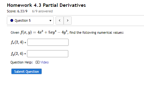 Solved Homework 4.3 Partial Derivatives Soore: 6.33/96/9 | Chegg.com
