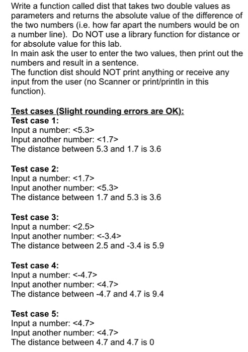 Solved Write a function called dist that takes two double | Chegg.com