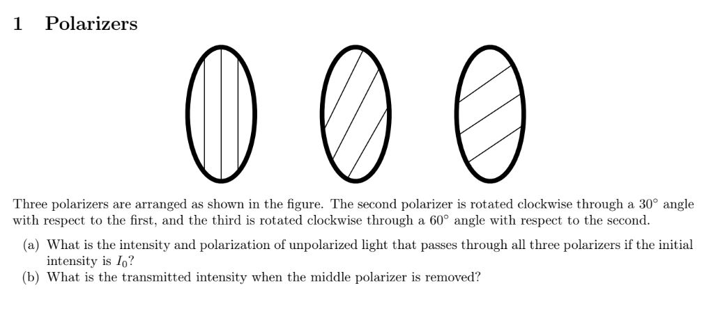 Solved 1 Polarizers 0 0 0 Three polarizers are arranged as | Chegg.com