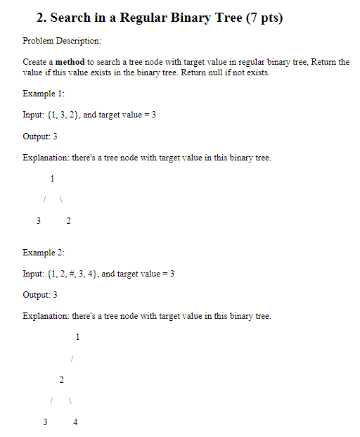 Solved Problem Description: Create a method to search a tree | Chegg.com