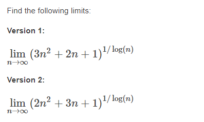 Solved Find the following limits: Version 1: lim n >00 (3n2 | Chegg.com