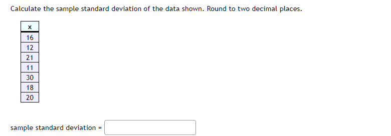 Solved Calculate the sample standard deviation of the data | Chegg.com