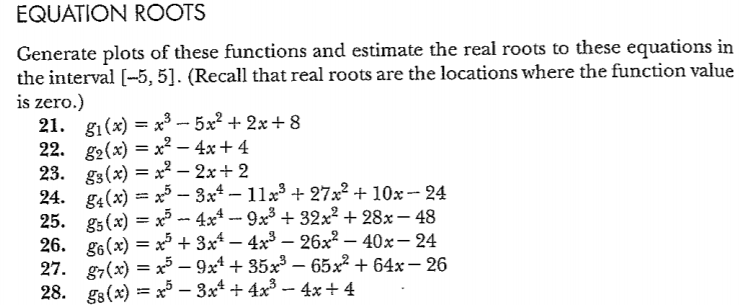 Solved EQUATION ROOTS Generate plots of these functions and | Chegg.com