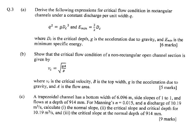 Solved Q.3 (a) Derive the following expressions for critical | Chegg.com