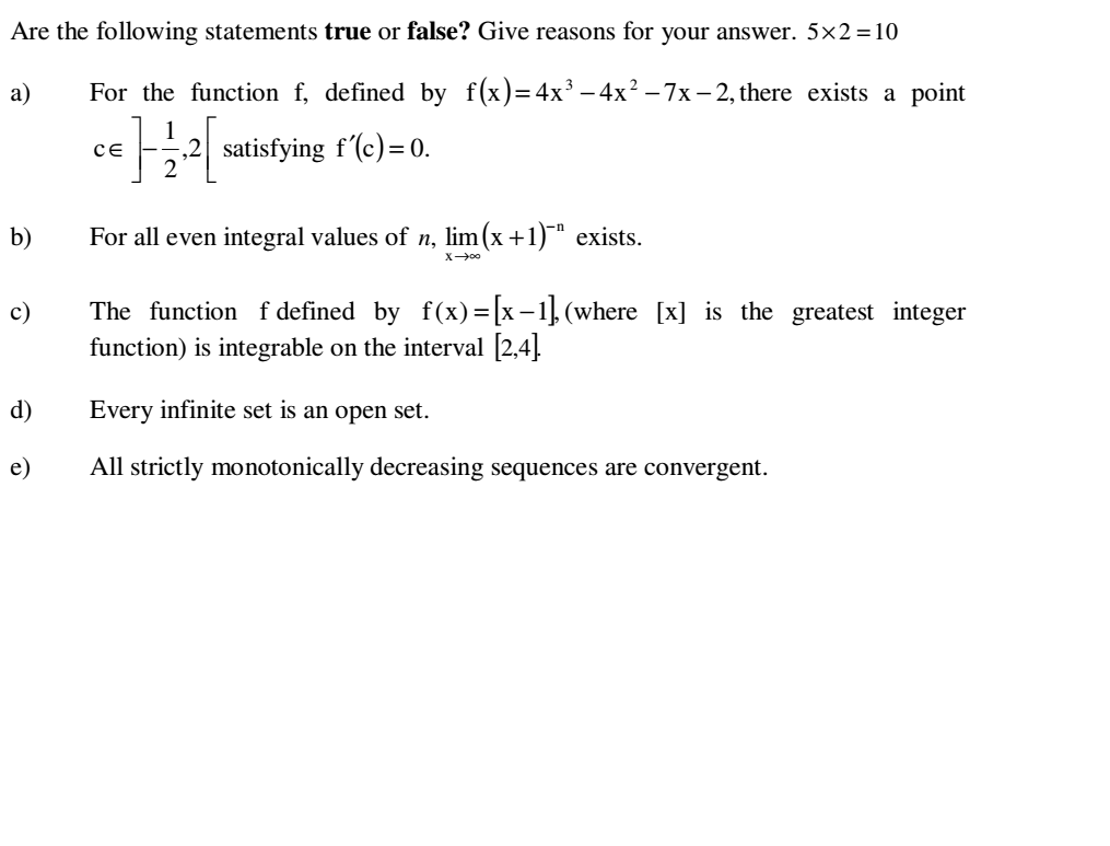 Solved Are the following statements true or false? Give | Chegg.com
