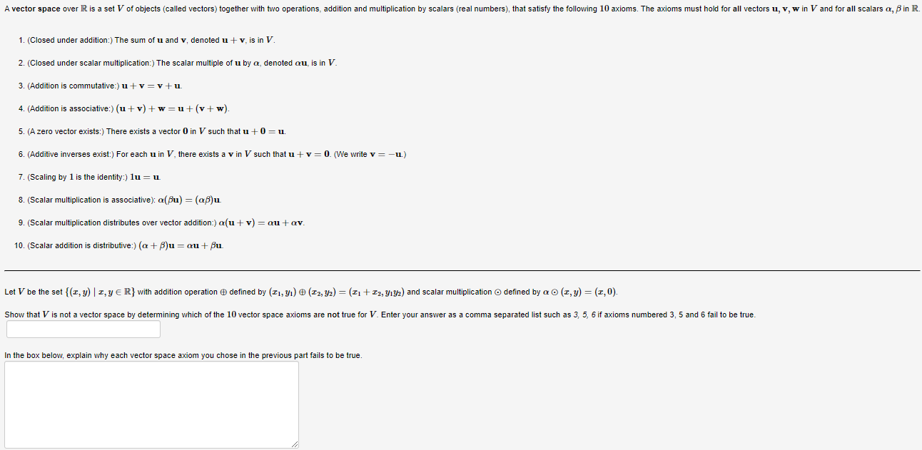 Solved 1. (Closed under addition:) The sum of u and v, | Chegg.com