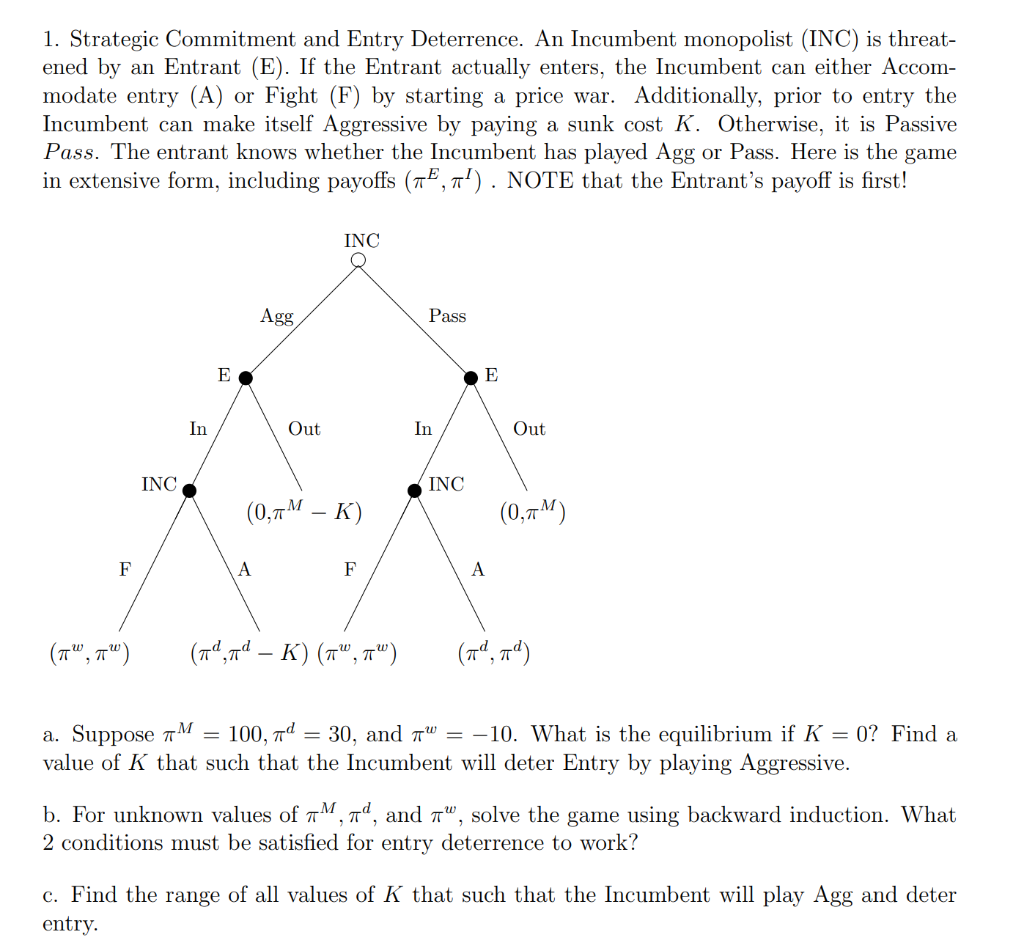 1. Strategic Commitment and Entry Deterrence. An | Chegg.com