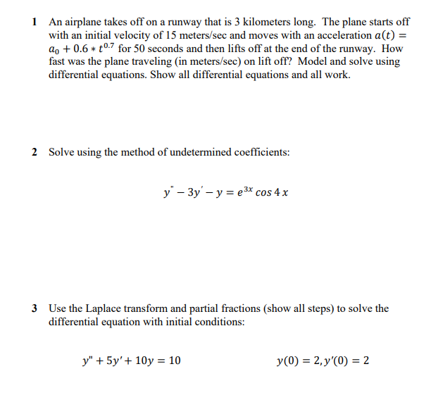 Solved 1 ﻿An airplane takes off on a runway that is 3 | Chegg.com