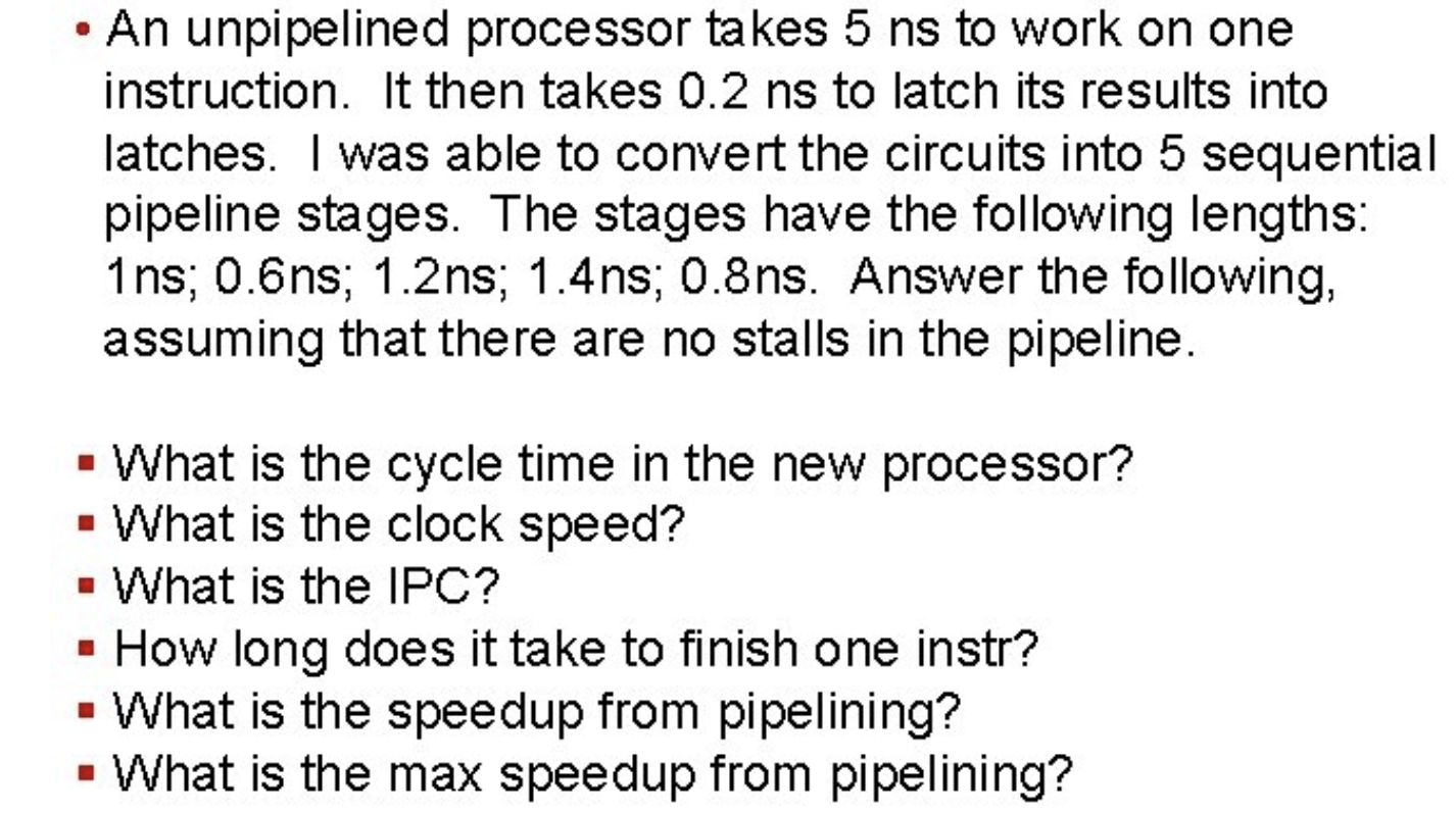 Solved • An unpipelined processor takes 5 ns to work on one | Chegg.com