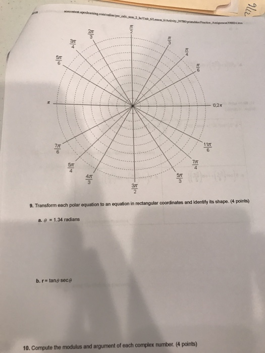 Solved 0,2s 쯩 4π 9. Transform each polar equation to an | Chegg.com