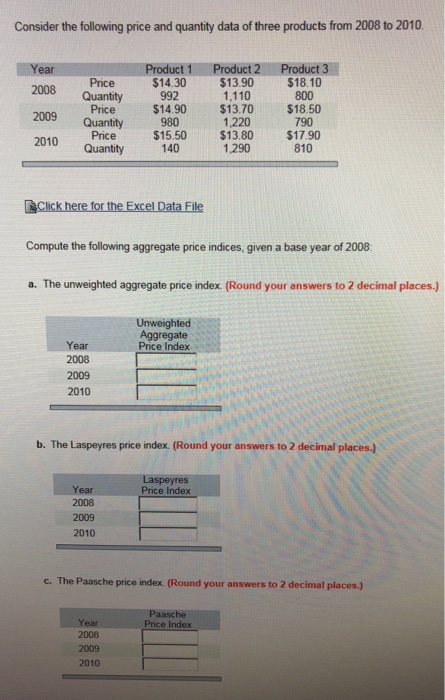 Solved Consider the following price and quantity data of | Chegg.com