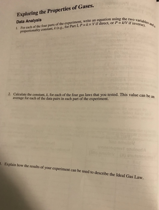 Solved Exploring the Properties of Gases. Data Analysis 1. | Chegg.com