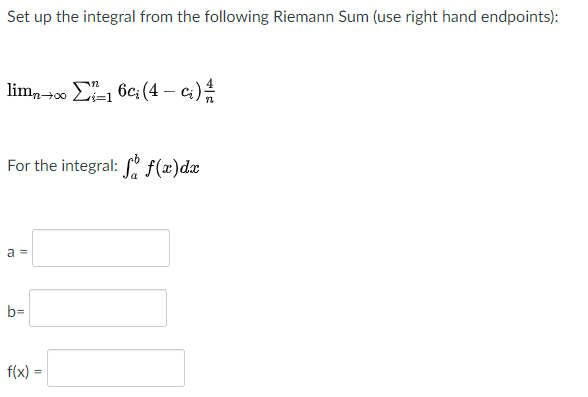 Solved Set up the integral from the following Riemann Sum | Chegg.com