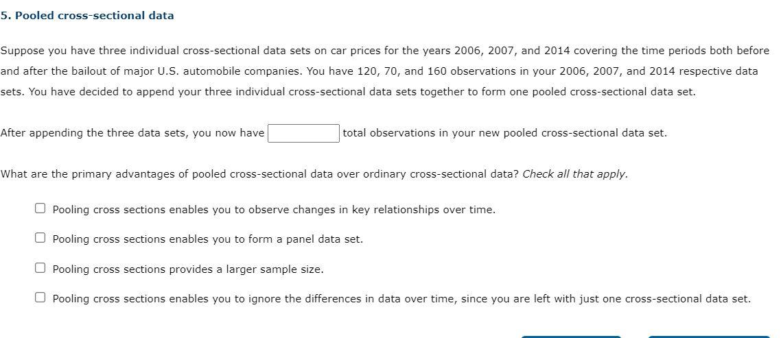 Solved 5. Pooled cross-sectional data Suppose you have three | Chegg.com
