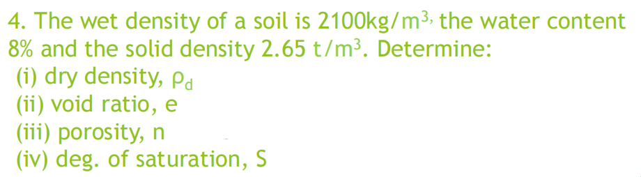 Solved 4. The wet density of a soil is 2100 kg/m3, the water | Chegg.com