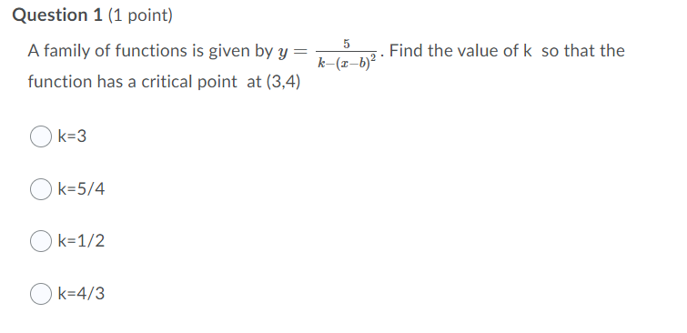 Solved Question 1 (1 point) 5 Find the value of k so that | Chegg.com