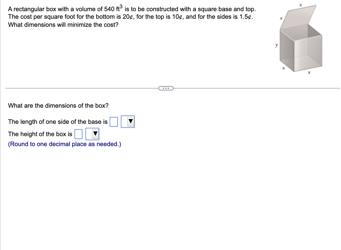 Solved A rectangular box with a volume of 540ft3 ﻿is to be | Chegg.com