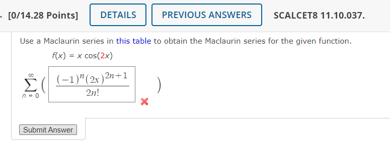 Solved · [0/14.28 Points] DETAILS PREVIOUS ANSWERS SCALCET8 | Chegg.com