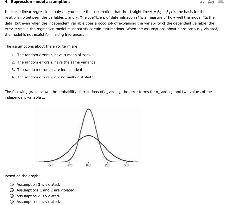 Solved 4. Regression model assumptions Aa Aa E In simple | Chegg.com