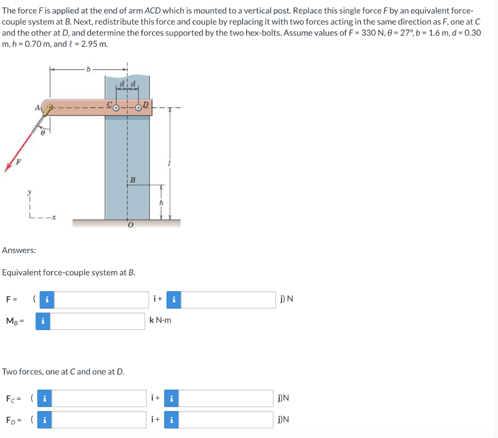 Solved The force Fis applied at the end of arm ACD which is | Chegg.com