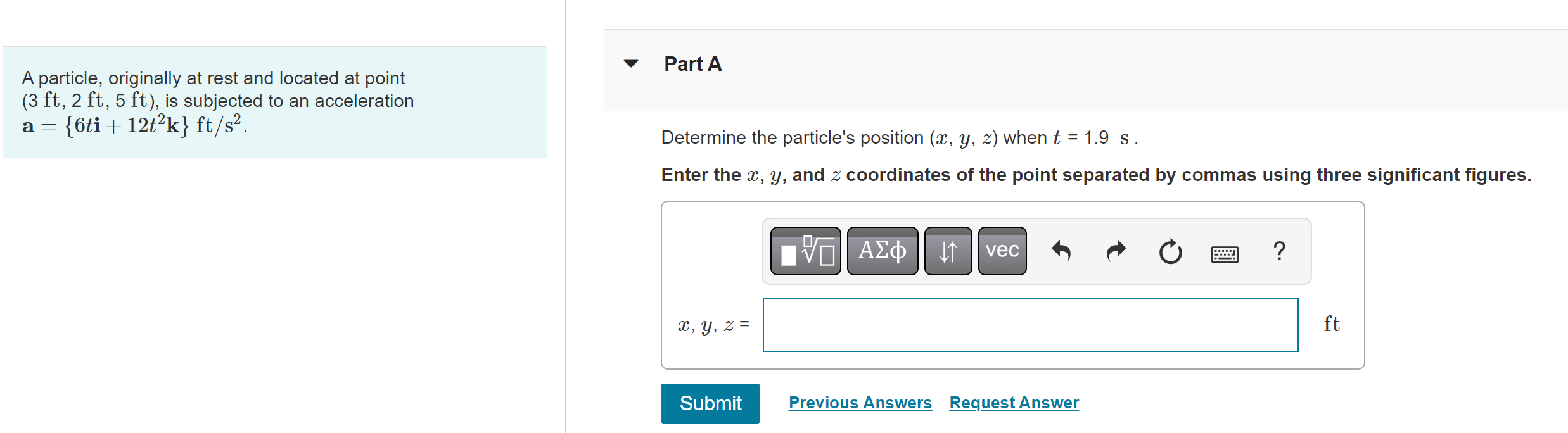 Solved A particle, originally at rest and located at point | Chegg.com