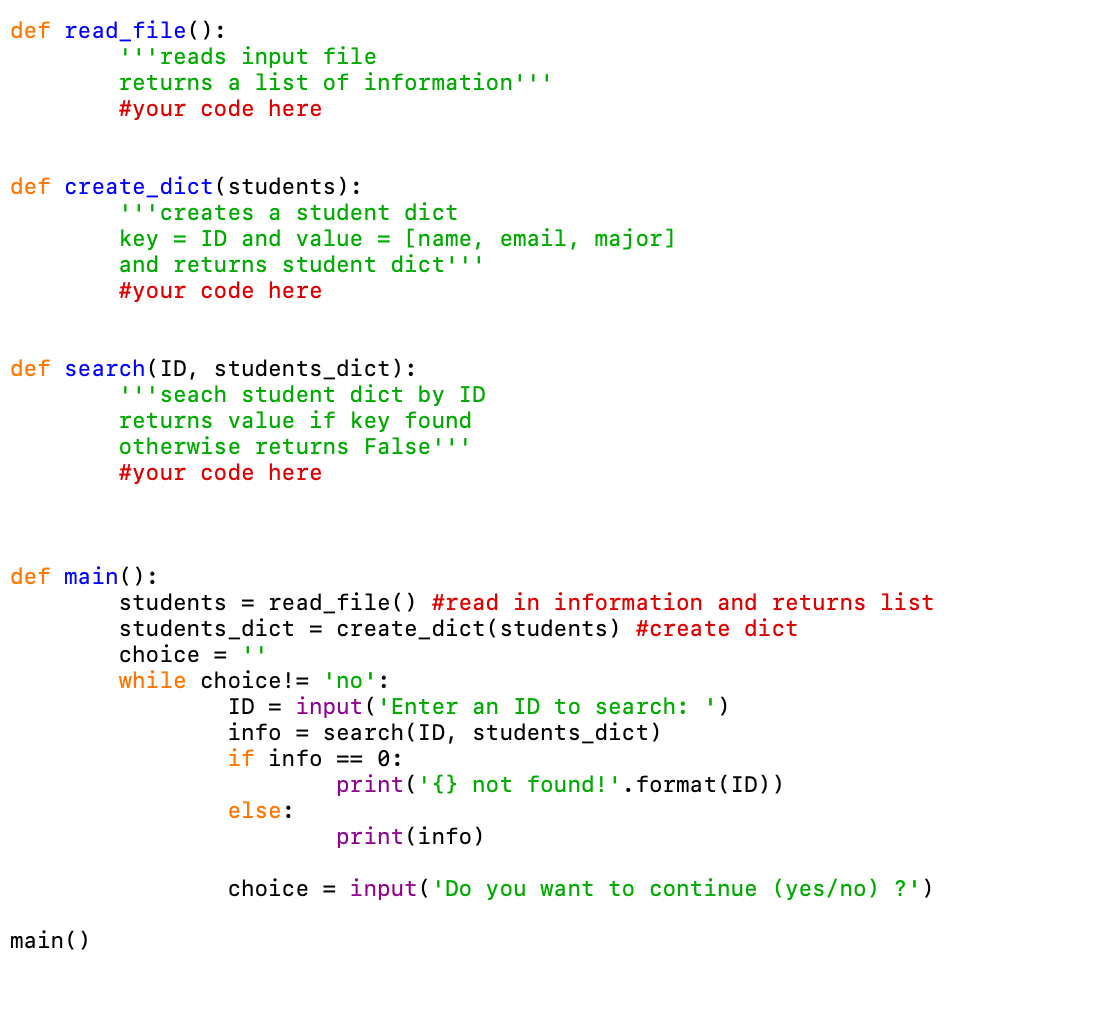Solved Topics: dictionary, file 1/0, looping, functions | Chegg.com