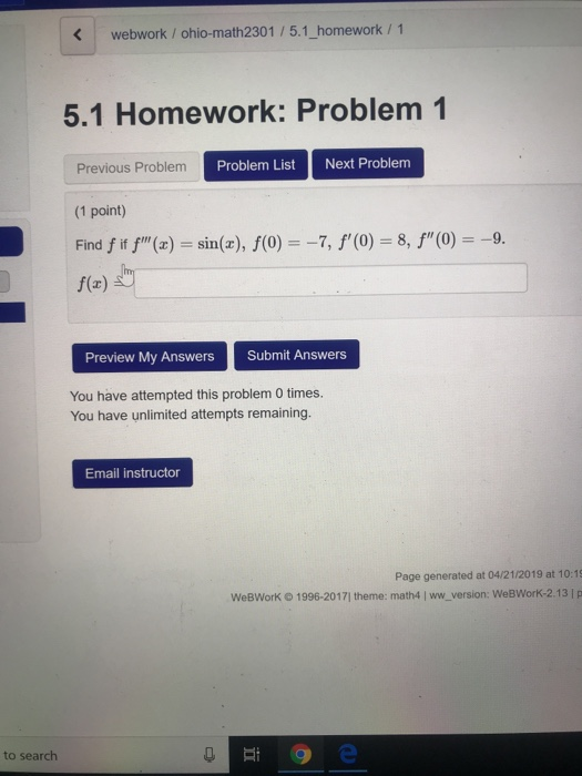 Solved Kwebwork / ohio-math2301/5.1_homework / 1 5.1 | Chegg.com
