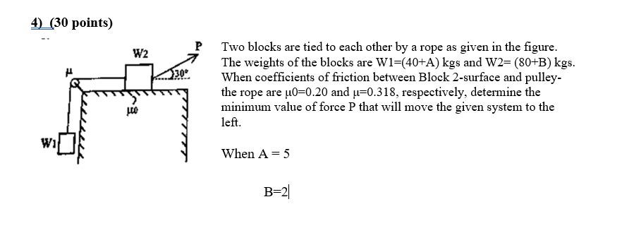 Solved 4) (30 points) P W2 30° Two blocks are tied to each | Chegg.com
