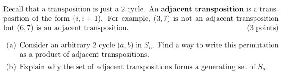 Solved Recall that a transposition is just a 2-cycle. An | Chegg.com