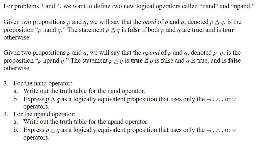 Solved For problems 3 and 4, we want to define two new | Chegg.com