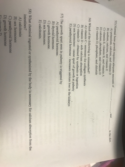 Solved A) potassium, calcium, and vitamin D B) sodium, | Chegg.com